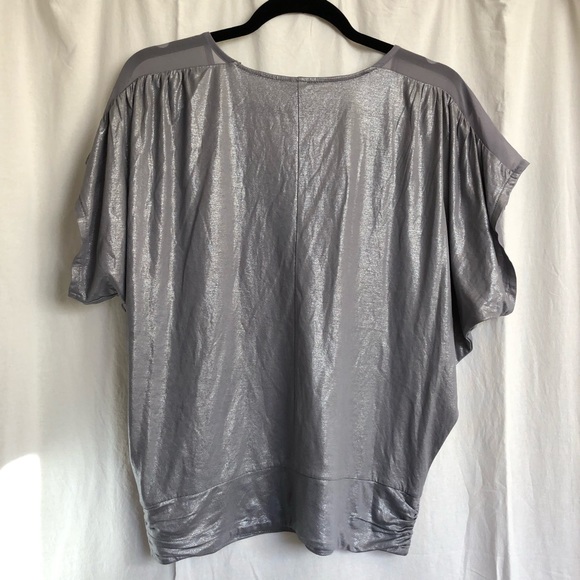 Express | Tops | Express Silver Metallic Shirt With Sheer Shoulders ...